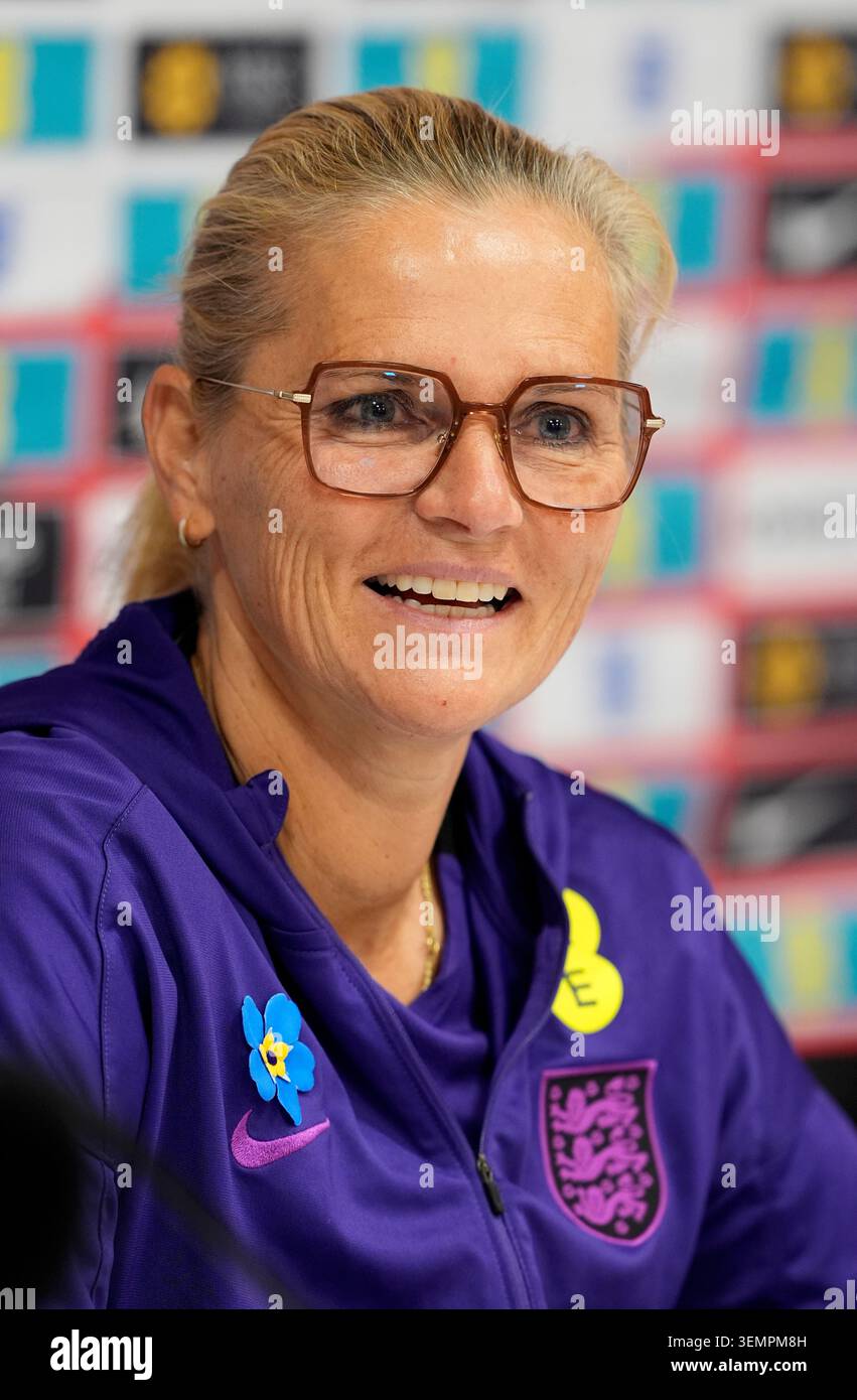 England head coach Sarina Wiegman during a press conference at the ...