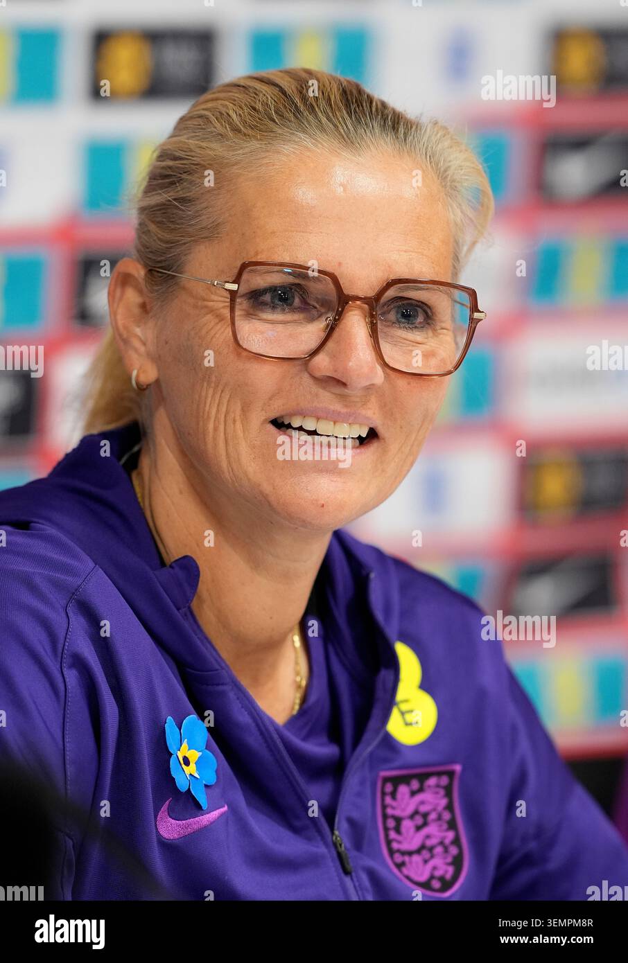 England head coach Sarina Wiegman during a press conference at the ...