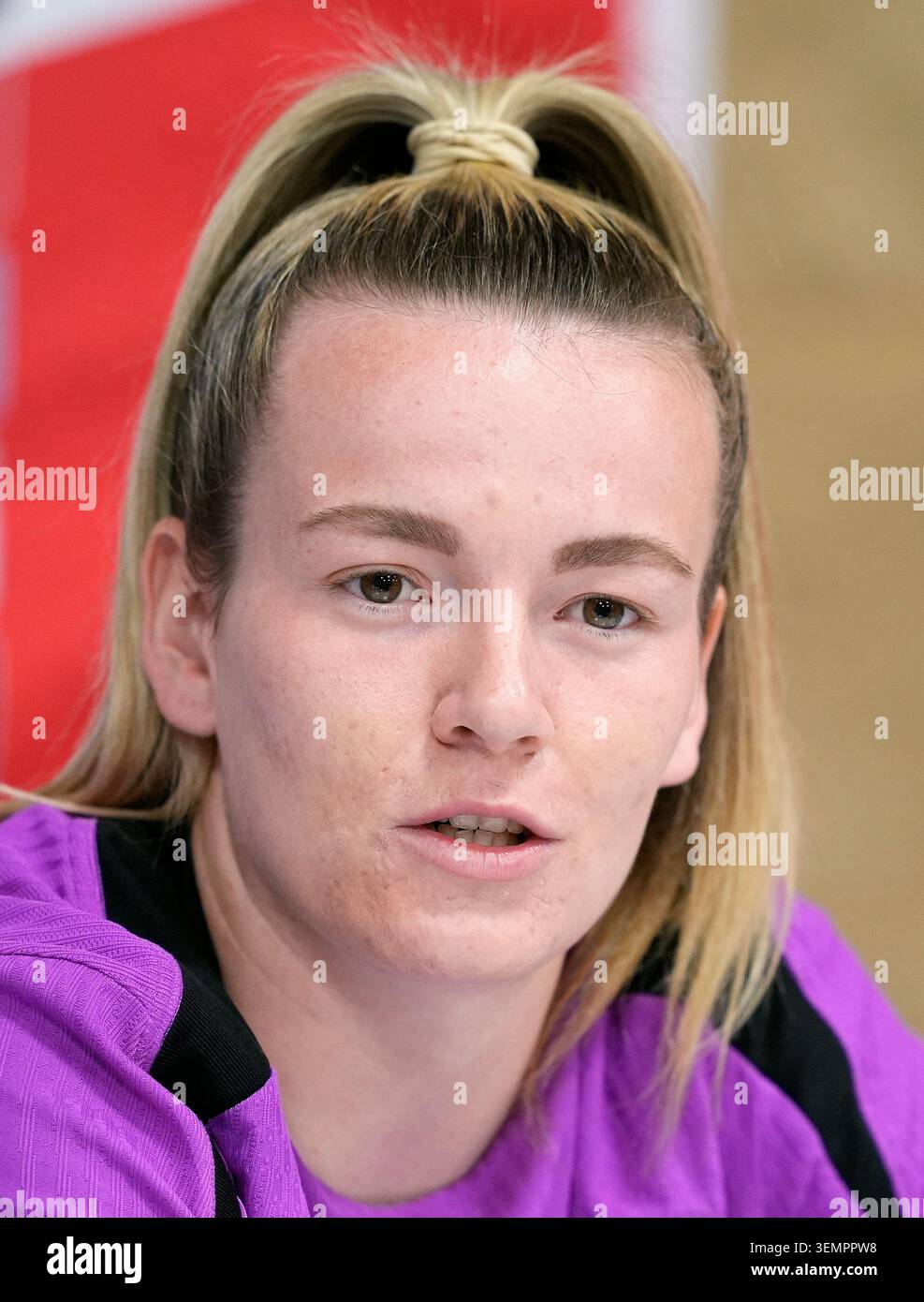 England's Lauren Hemp during a press conference at the Melwood Training ...
