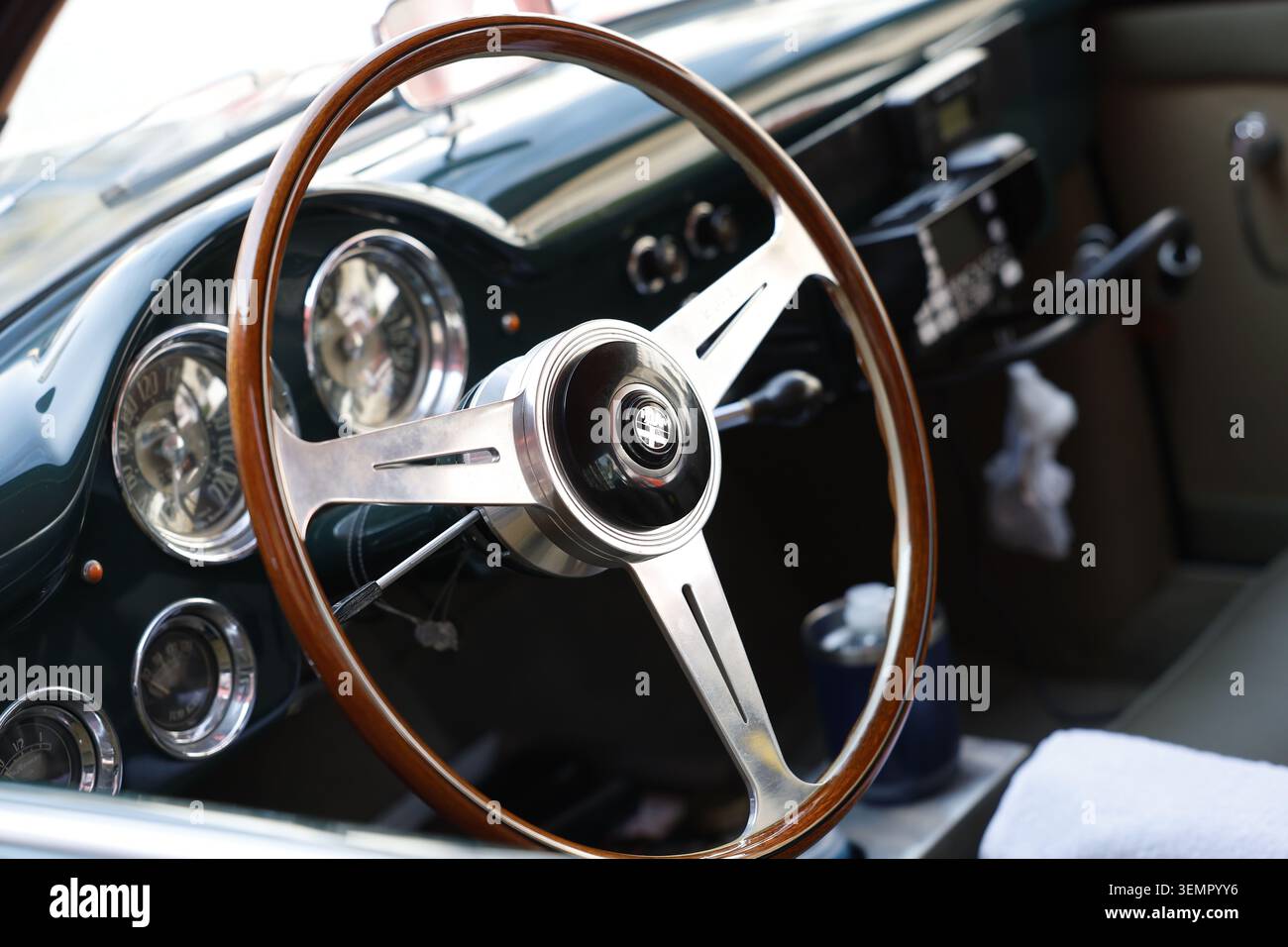 IPA85479988 - A detail of a vintage car during punching of 1000 Miglia ...