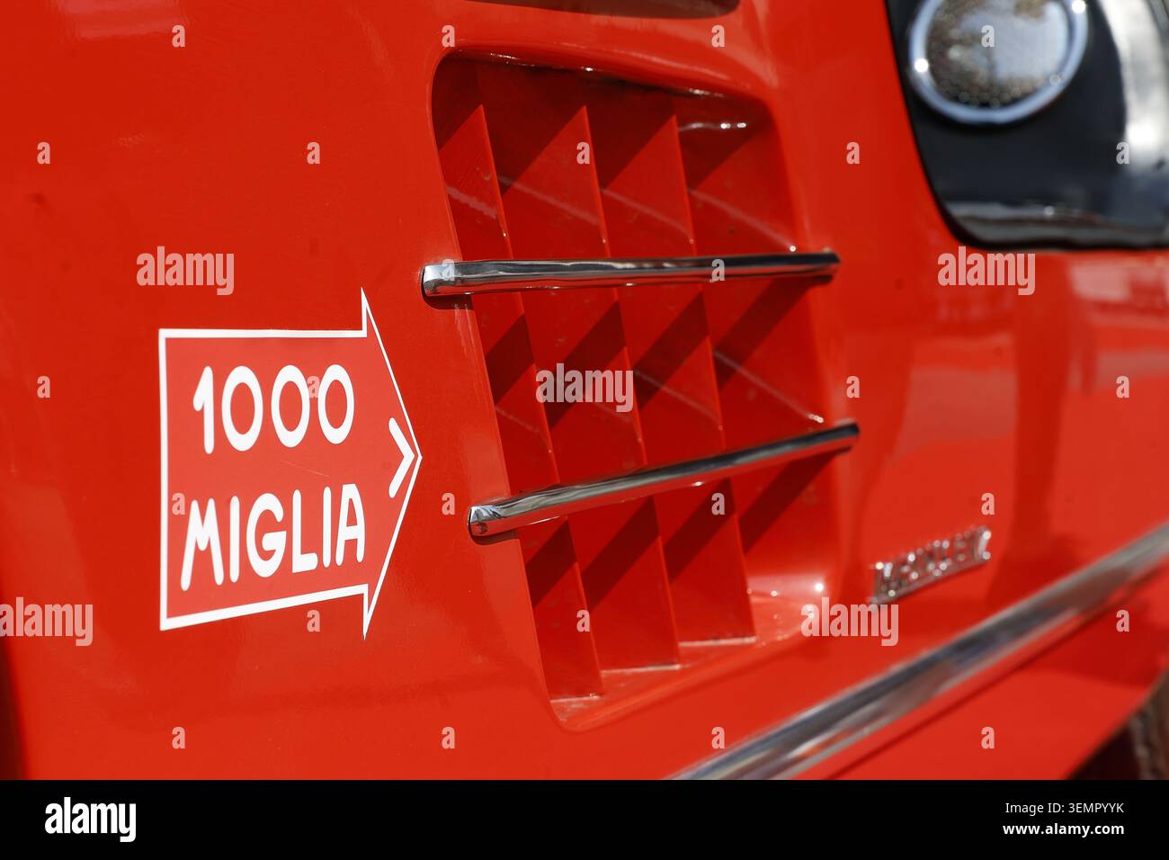 IPA85479991 - A detail of a vintage car during punching of 1000 Miglia ...