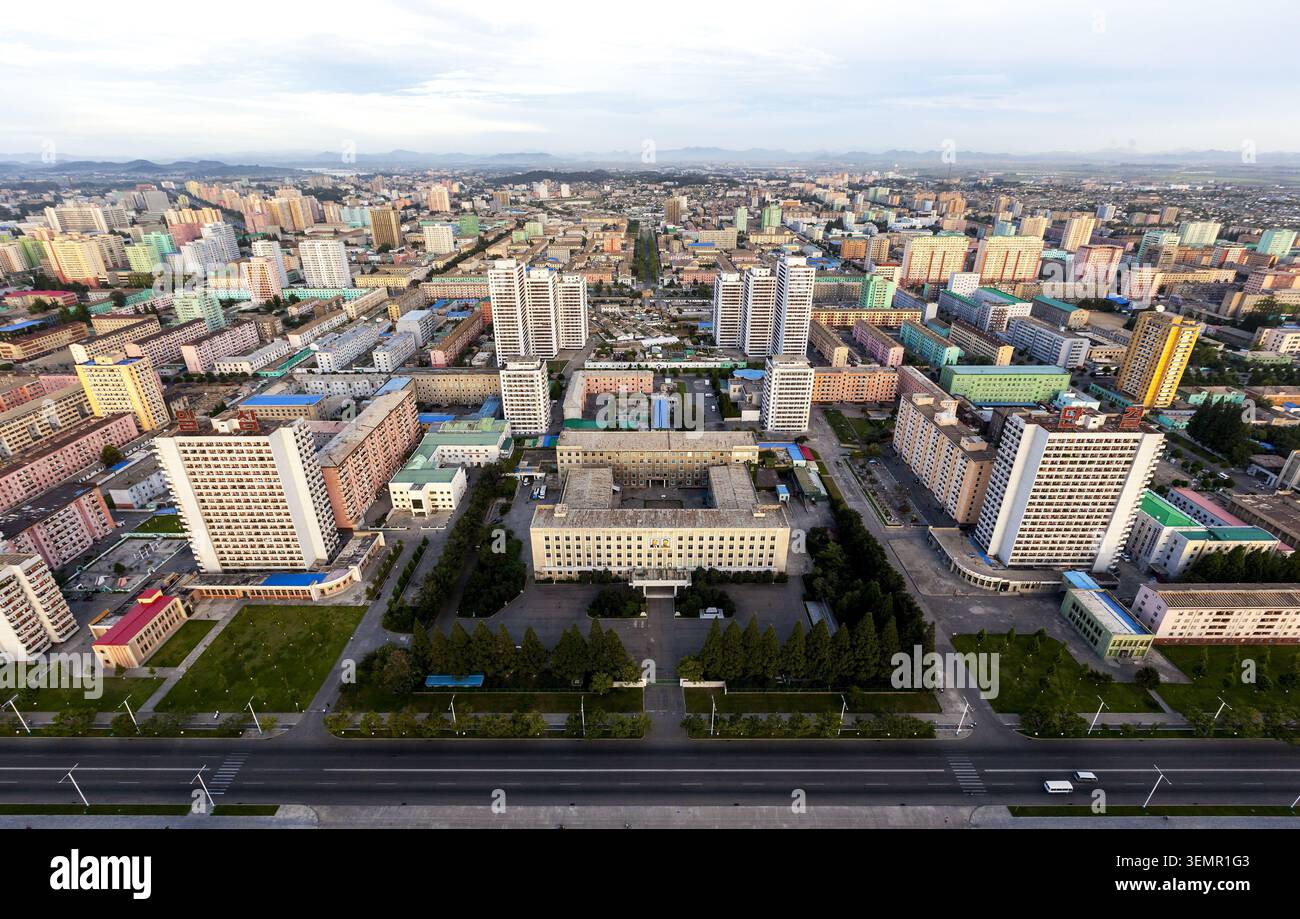 Aerial view of the city central of Pyongyang, North Korea, Aug. 29 ...