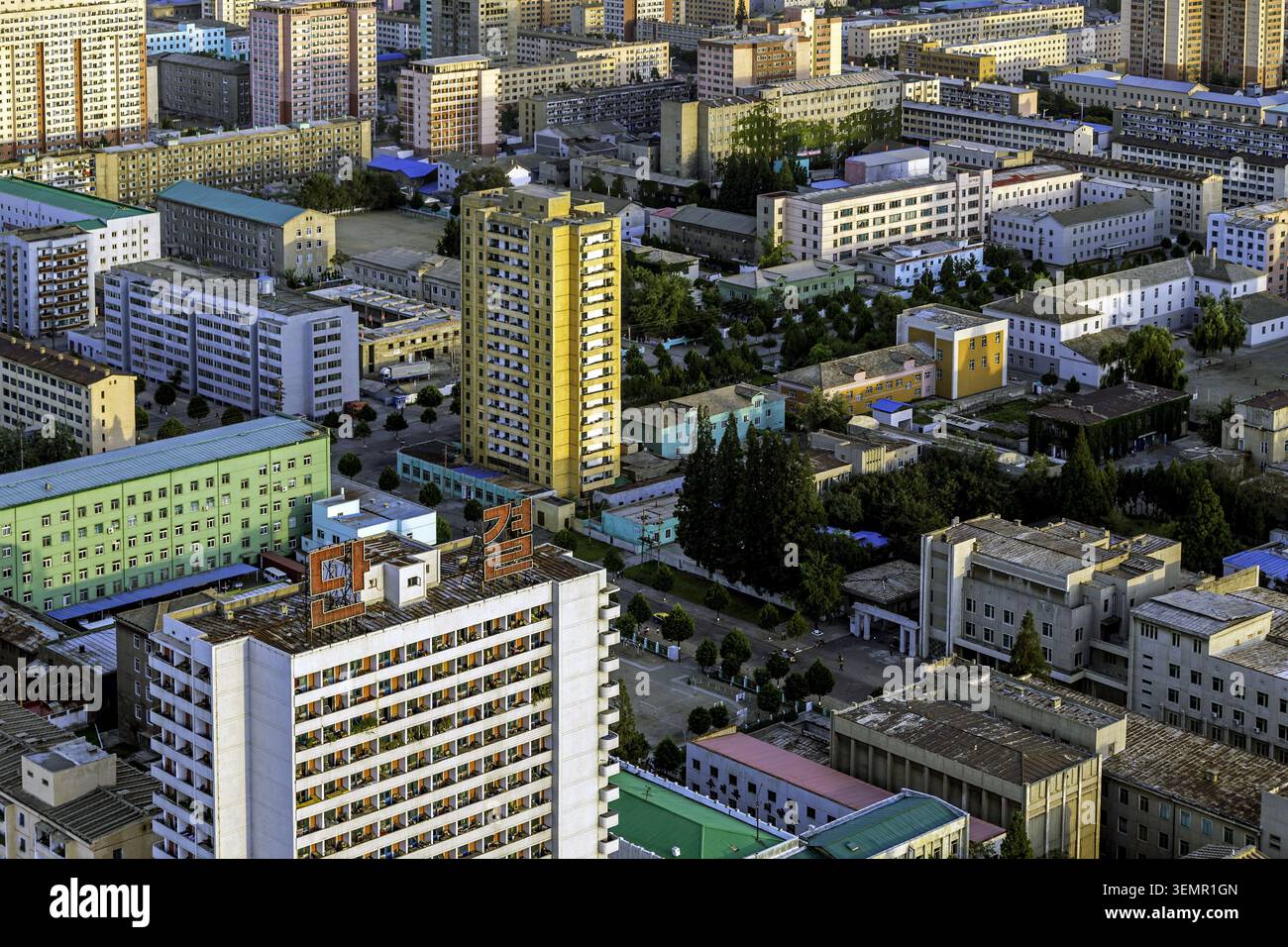 Aerial view of the city central of Pyongyang, North Korea, Aug. 29 ...