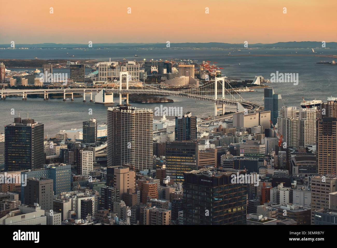 Tokyo Bay opens out beneath the city as the light softens and the ...