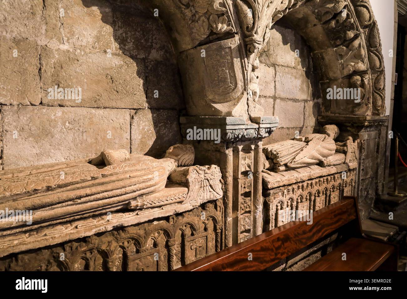 Aviles, Asturias, Spain- April 10, 2026: Carved stone tombs in St ...