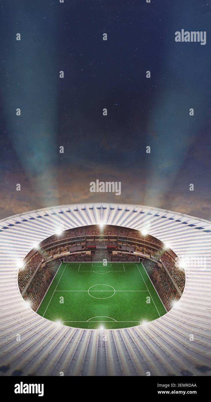 green field in soccer stadium . ready for game in the midfield. View ...