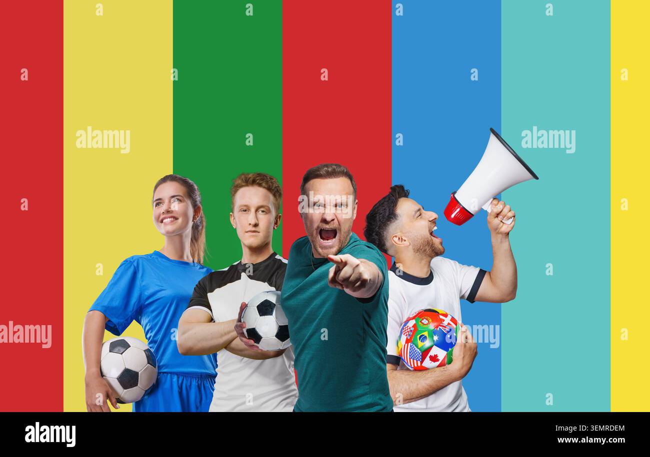 soccer fan or trainer with ball in hand celebrating on isolated on free ...