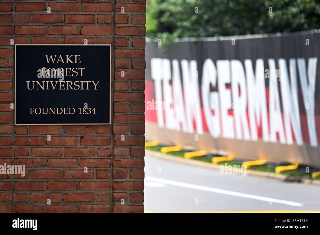 08 June 2026, US, Winston-Salem: A sign points to Wake Forest ...
