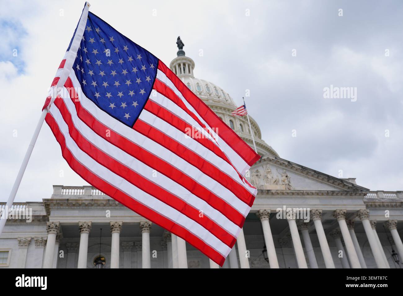 The U.S. flag flies in font of the Capitol, Monday, June 8, 2026, in ...