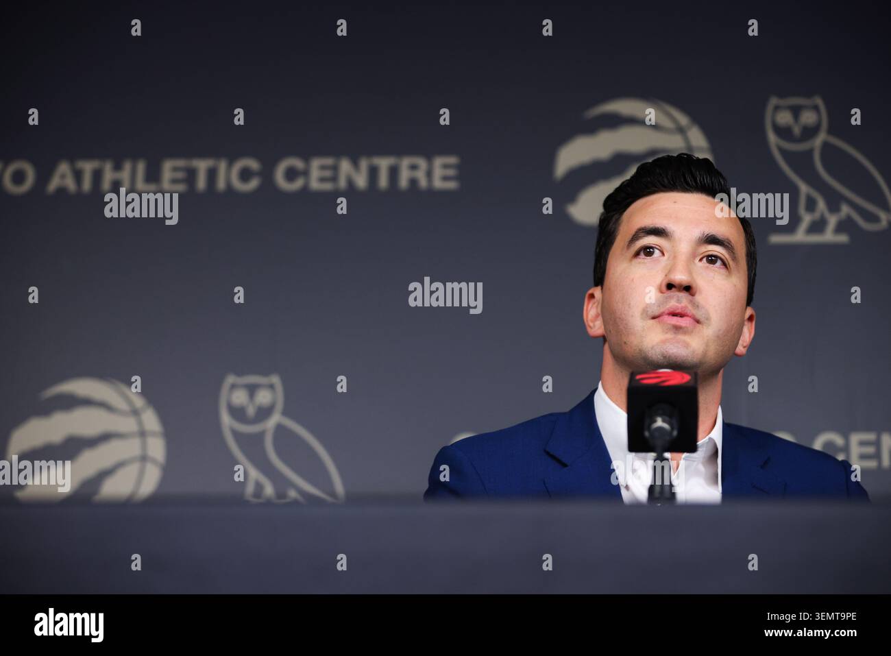 Toronto Raptors general manager Bobby Webster speaks to media during a ...