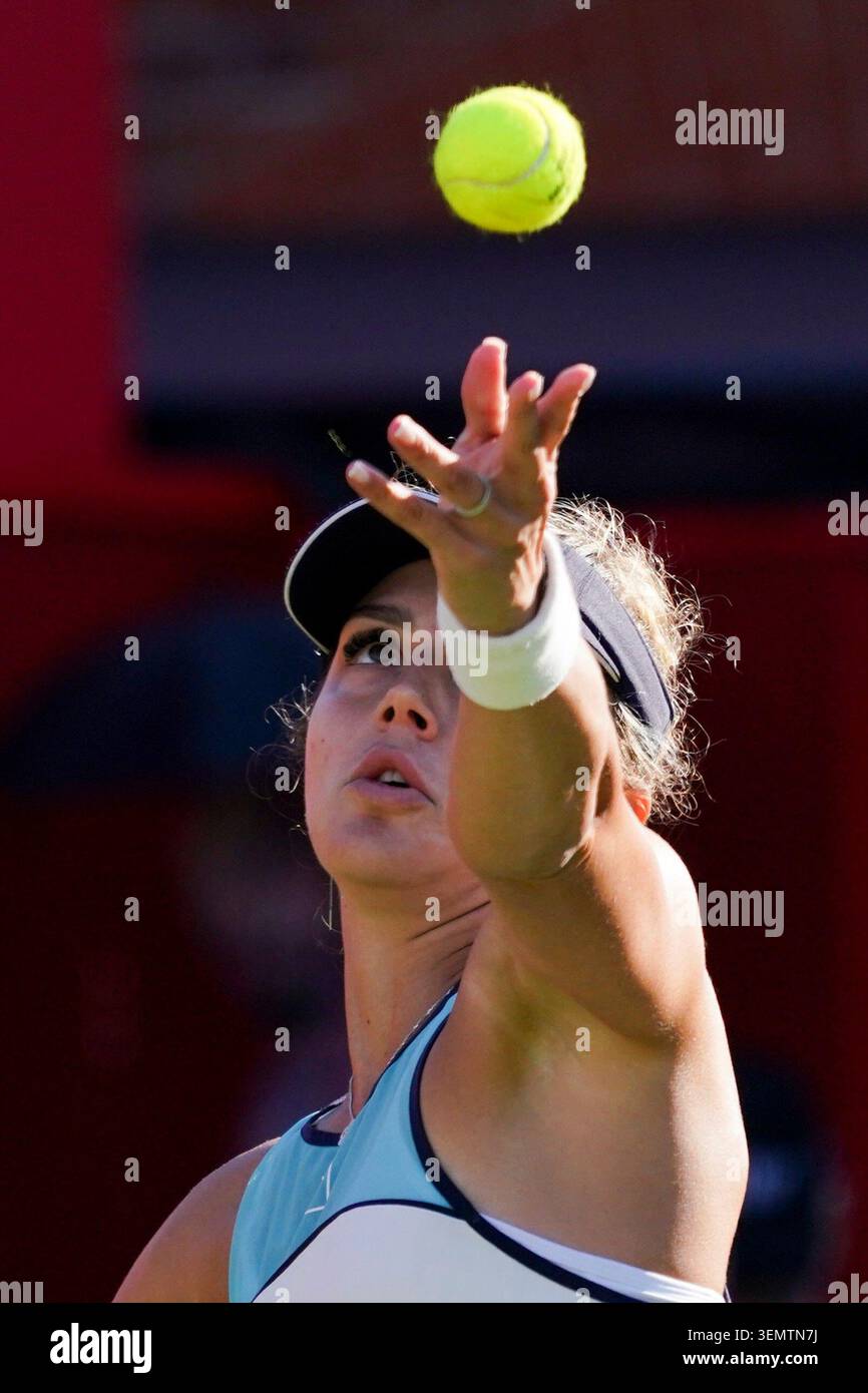 Romania's Jaqueline Cristian serves against China's Qinwen Zheng during ...