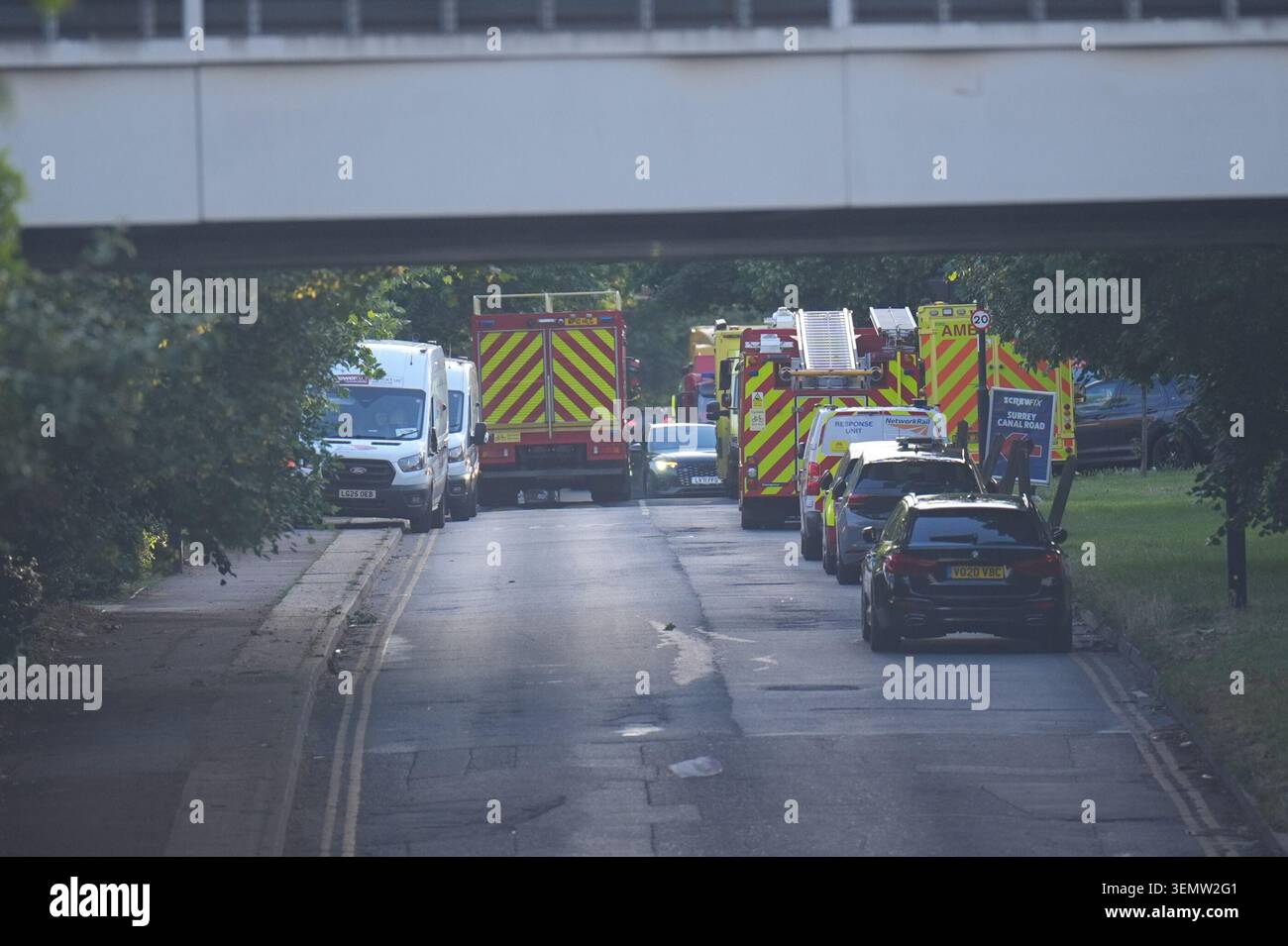 Emergency vehicles near a fire at the Landmann Way Reuse and Recycling ...