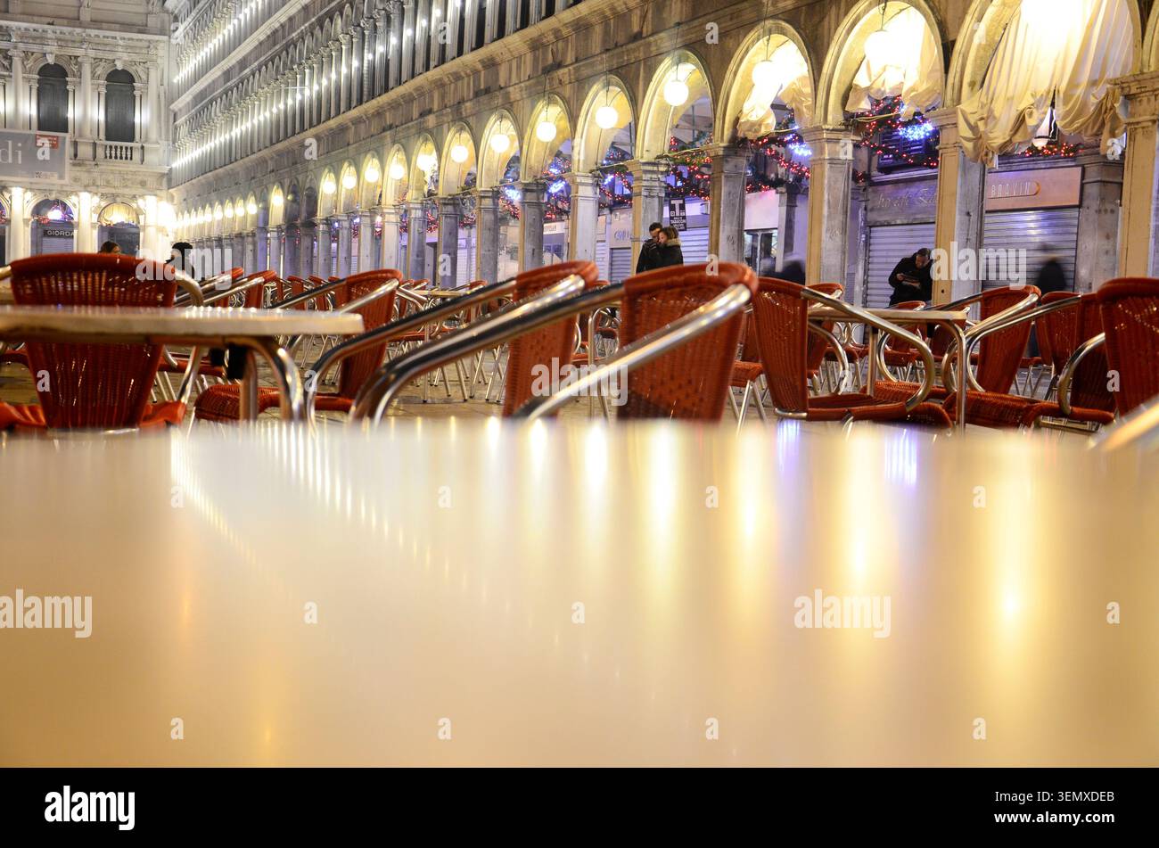 Venice, Italy - January 3 2013 : Empty Terrace Tables of Coffee Shops ...