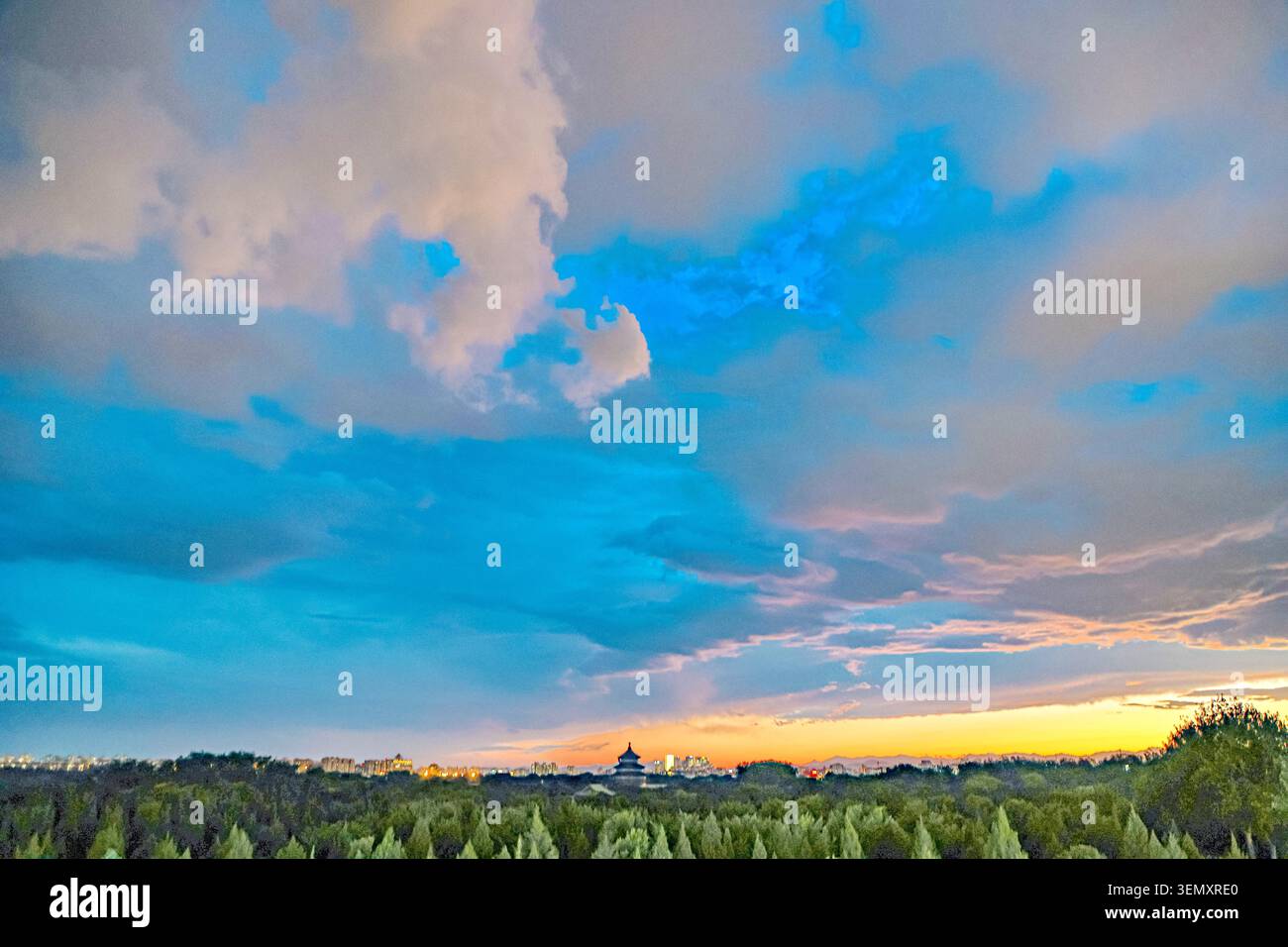 Rainbow and sunset glow paint the sky above the Temple of Heaven in ...