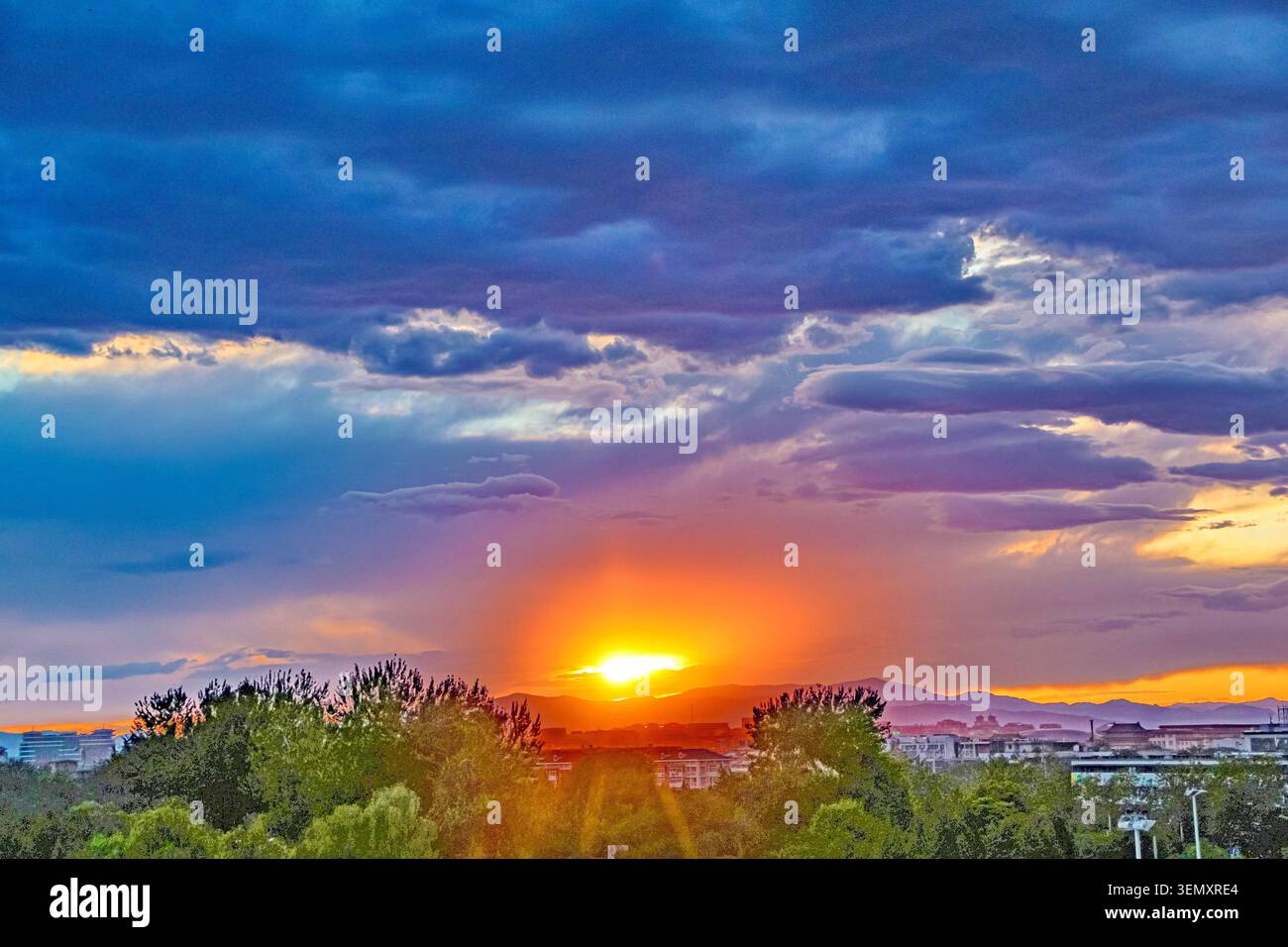 Rainbow and sunset glow paint the sky above the Temple of Heaven in ...