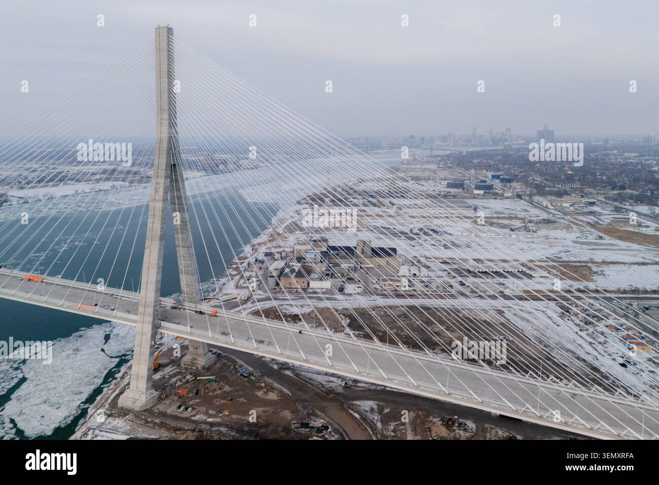 Construction continues on the Gordie Howe International Bridge, in ...