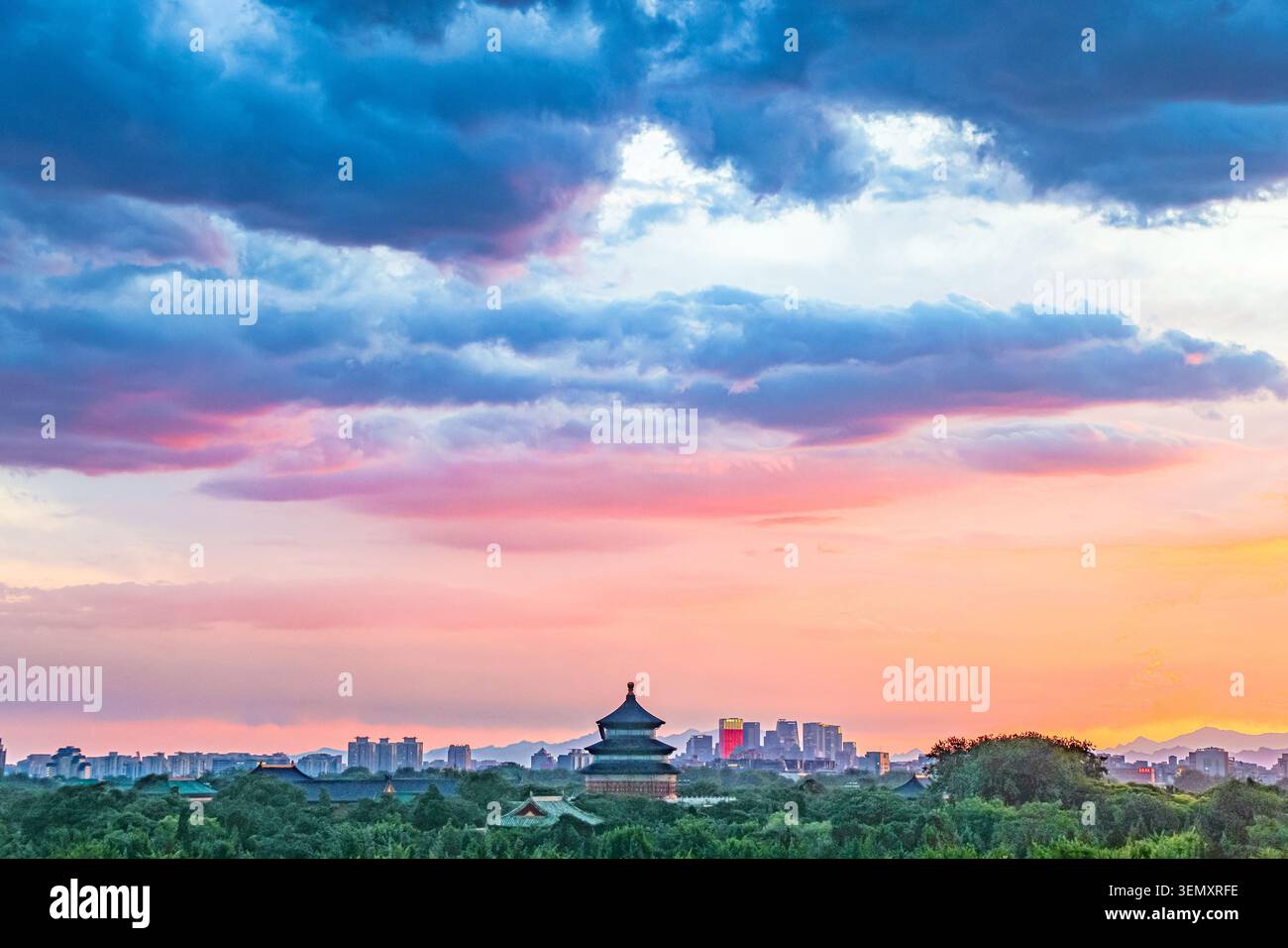 Rainbow and sunset glow paint the sky above the Temple of Heaven in ...