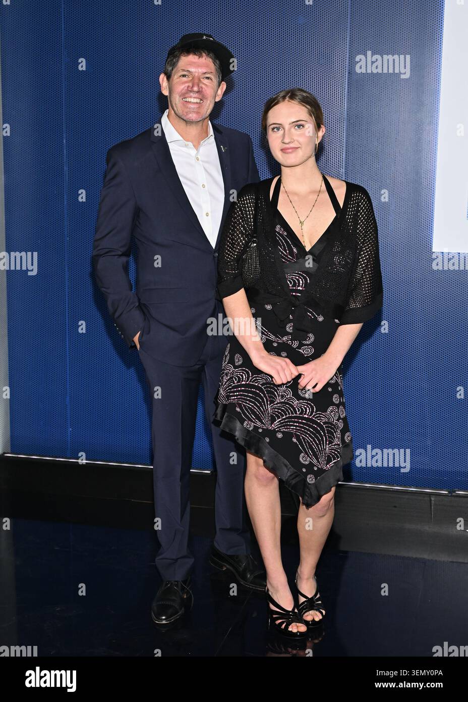 Matthew Butler, left, and guest attend the "Disclosure Day" premiere at ...