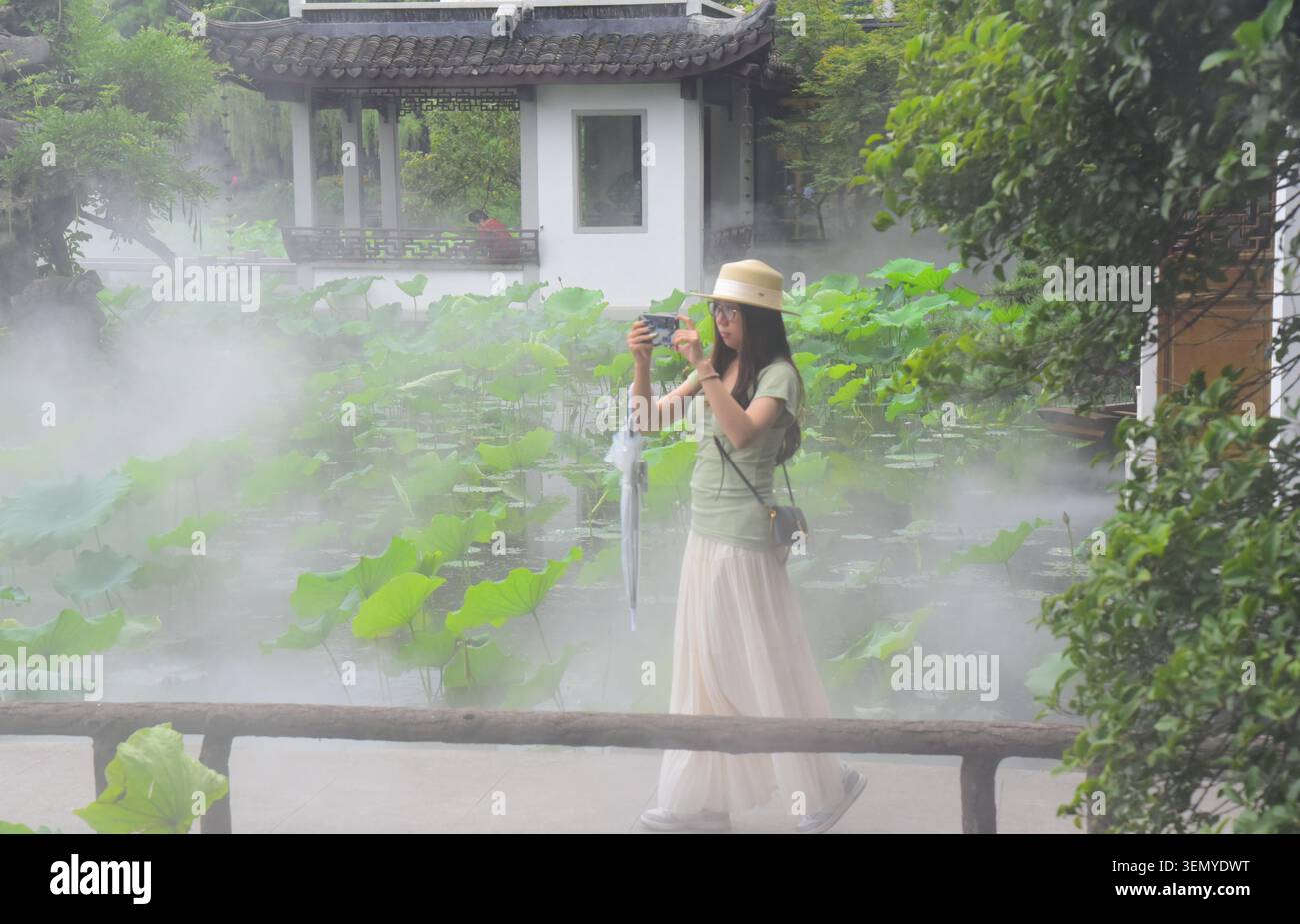 Visitors enjoy the misty lotus ponds at Quyuan Fenghe Scenic Area in ...