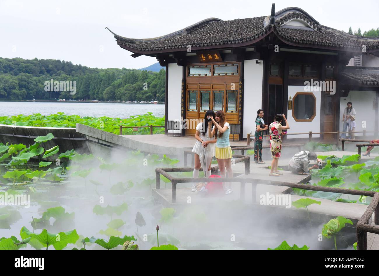 Visitors enjoy the misty lotus ponds at Quyuan Fenghe Scenic Area in ...