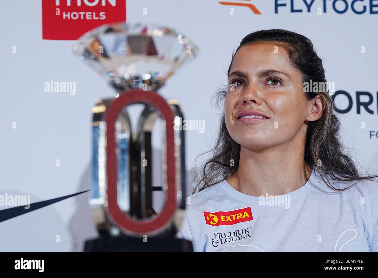 Oslo 20260609. Amalie Juel at a press conference before the Bislett ...