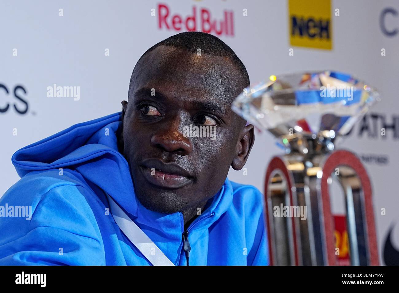 Oslo 20260609. Emmanuel Wanyoni (Kenya) at a press conference before ...