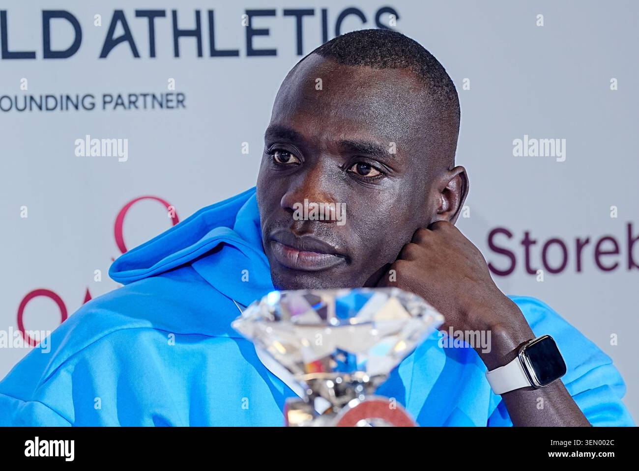 Oslo 20260609. Emmanuel Wanyoni (Kenya) at a press conference before ...