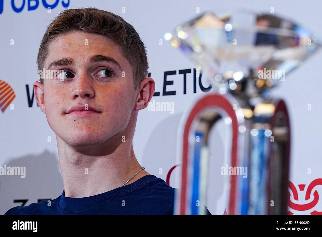 Oslo 20260609. Cooper Lutkenhaus (USA) at a press conference before the ...