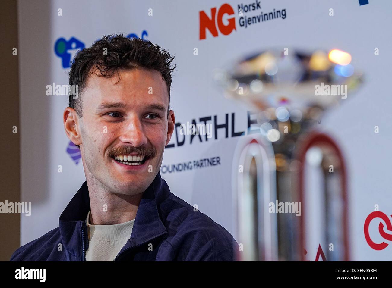 Oslo 20260609. Kurtis Marschall at a press conference before the ...