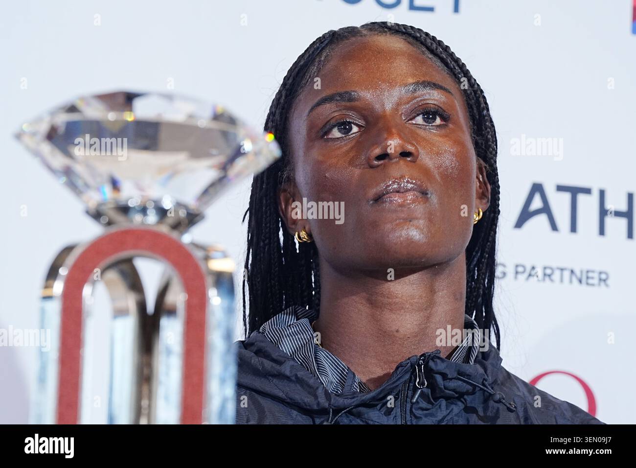 Oslo 20260609. Julien Alfred at a press conference before the Bislett ...