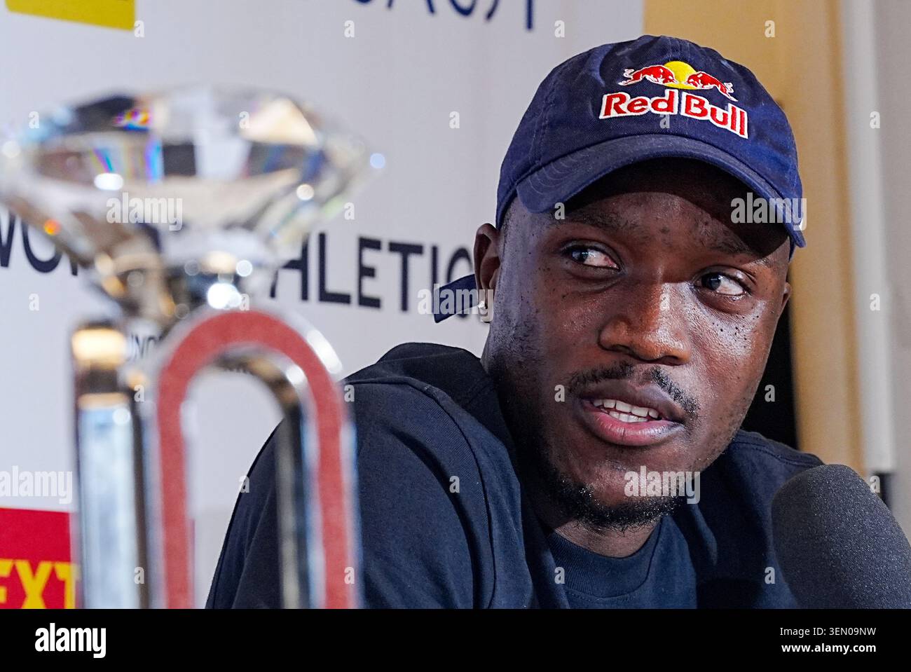 Oslo 20260609. Letsile Tebogo (Botswana). at a press conference before ...