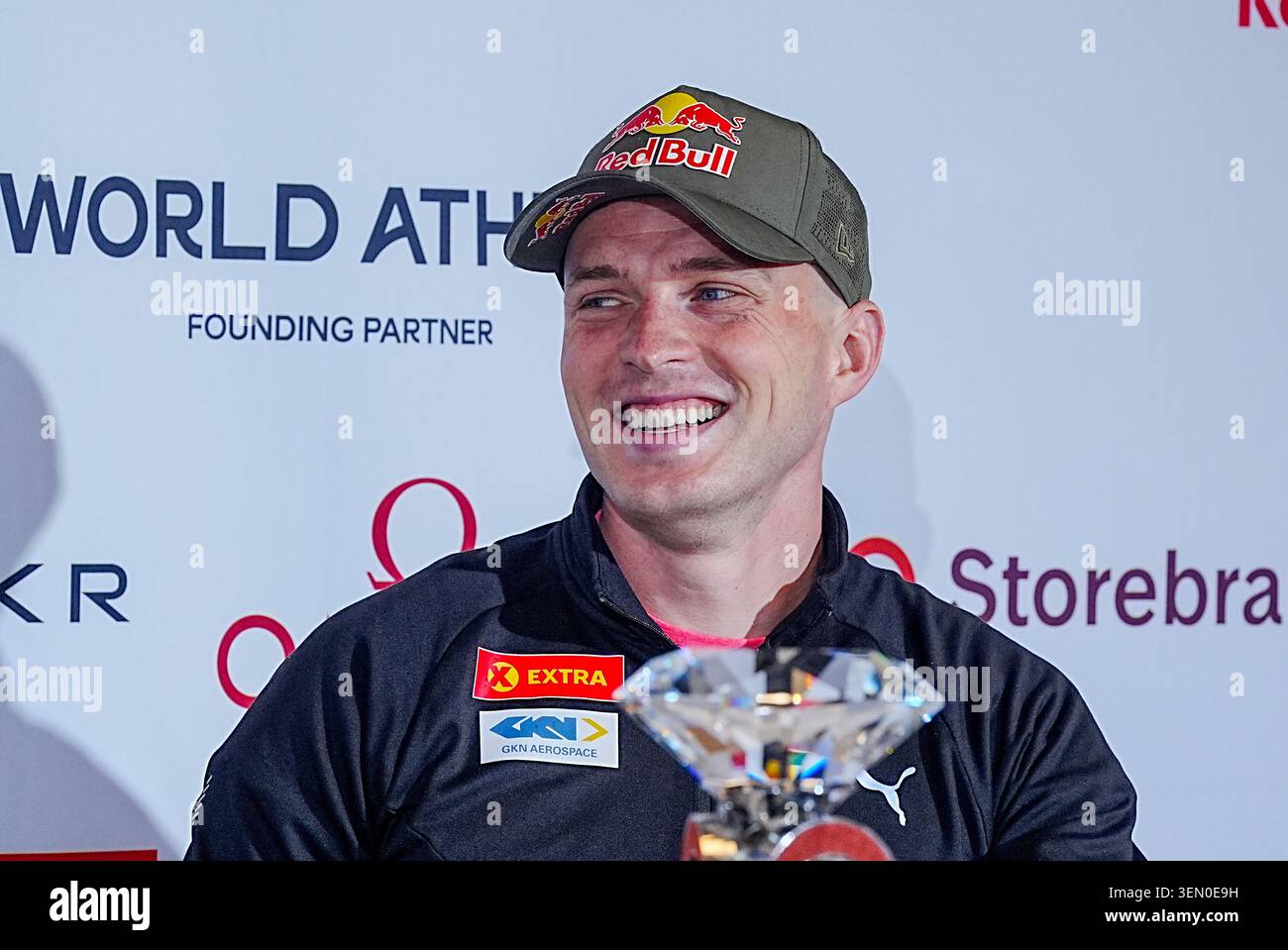 Oslo 20260609. Karsten Warholm at a press conference before the Bislett ...