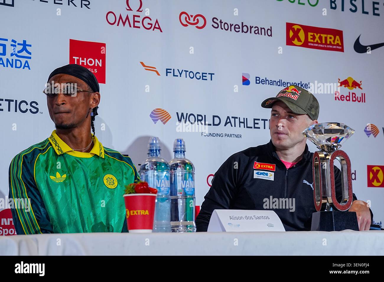 Oslo 20260609. Karsten Warholm and Alison dos Santos at a press ...