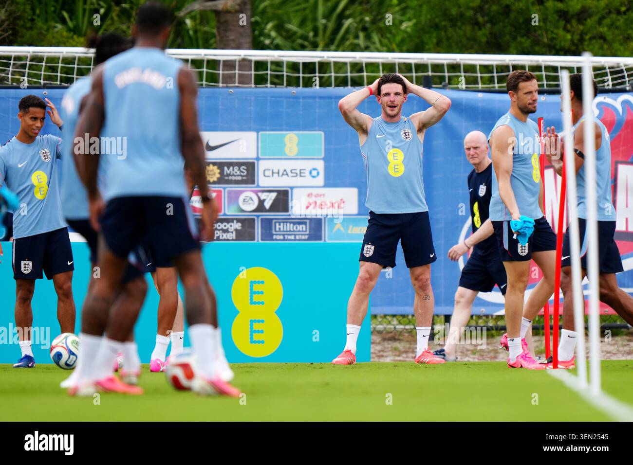 England's Declan Rice (centre right) during a training session at Palm ...