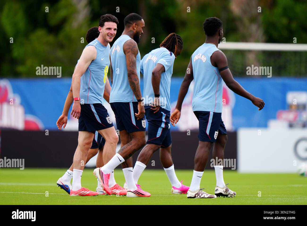 England's Declan Rice (left) during a training session at Palm Beach ...