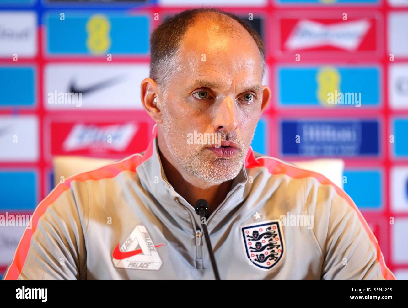 England manager Thomas Tuchel during a press conference at the Hilton ...