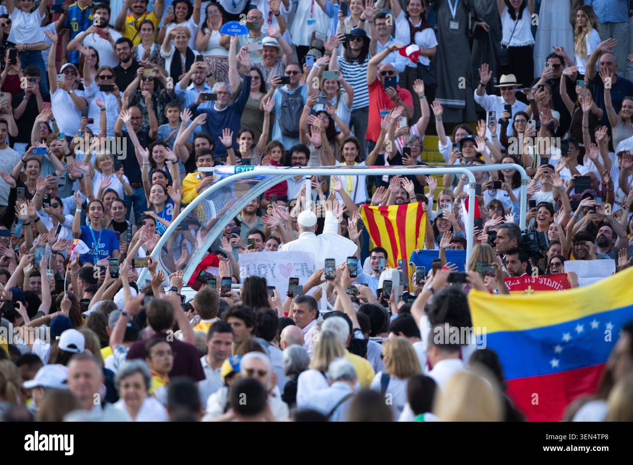 Pope Leo XIV during his visit to Spain in Estadi Olímpic Lluís Companys ...