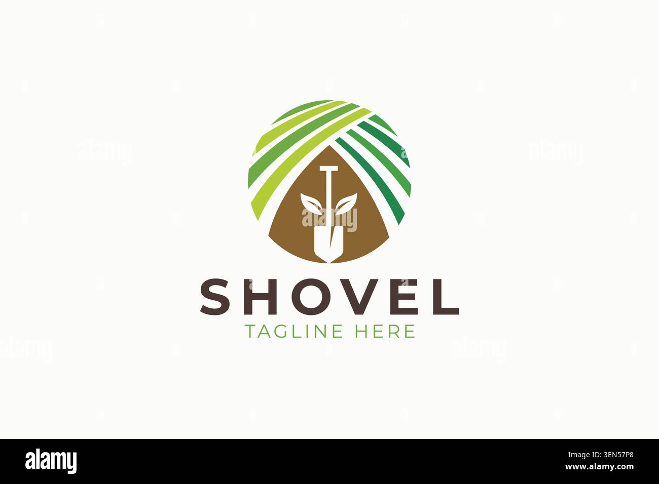 Modern Gardening Shovel Farm Field Logo Design with Plant Sprout Circle ...