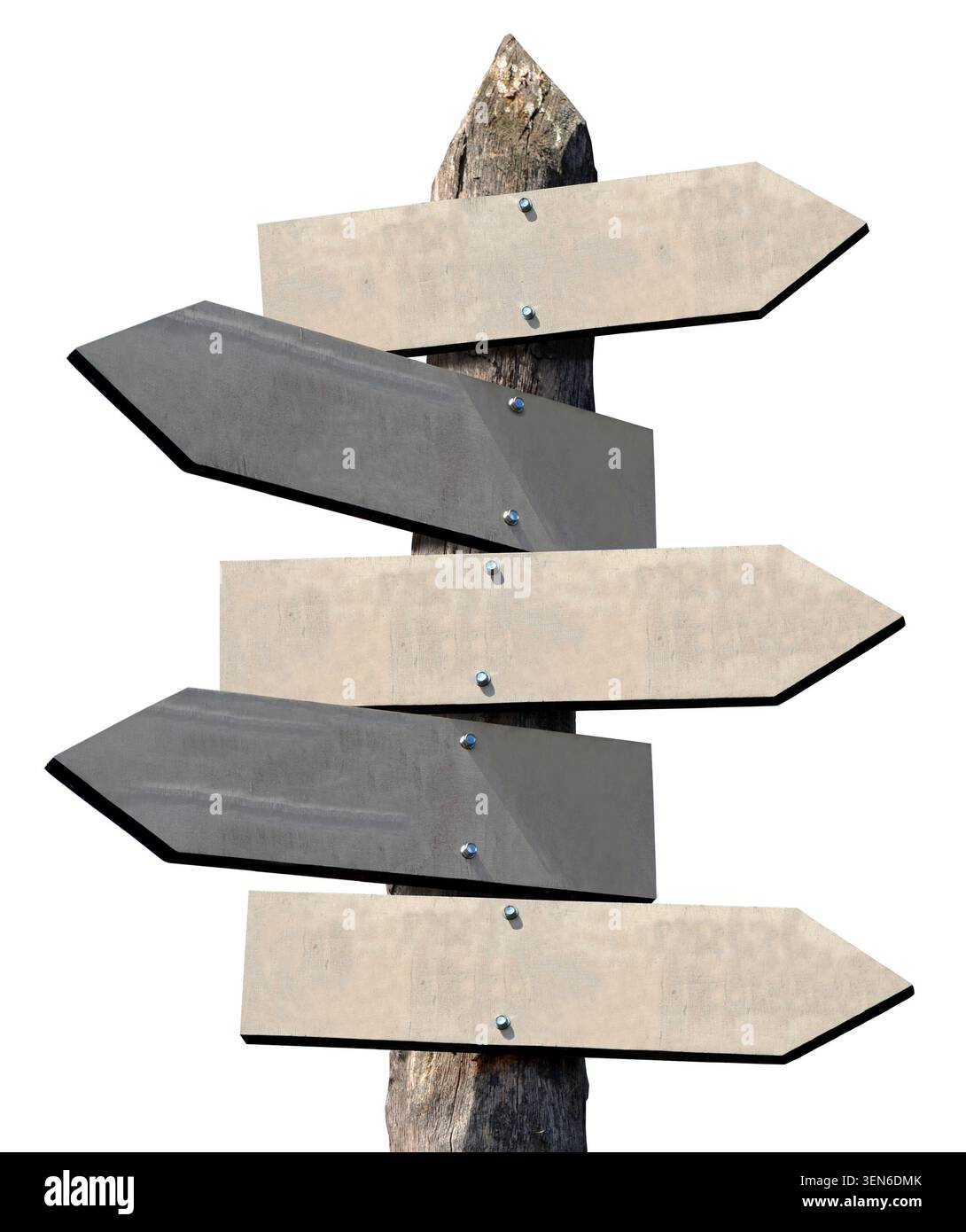 Wooden Signpost with Five Arrows Isolated on White Background Stock ...
