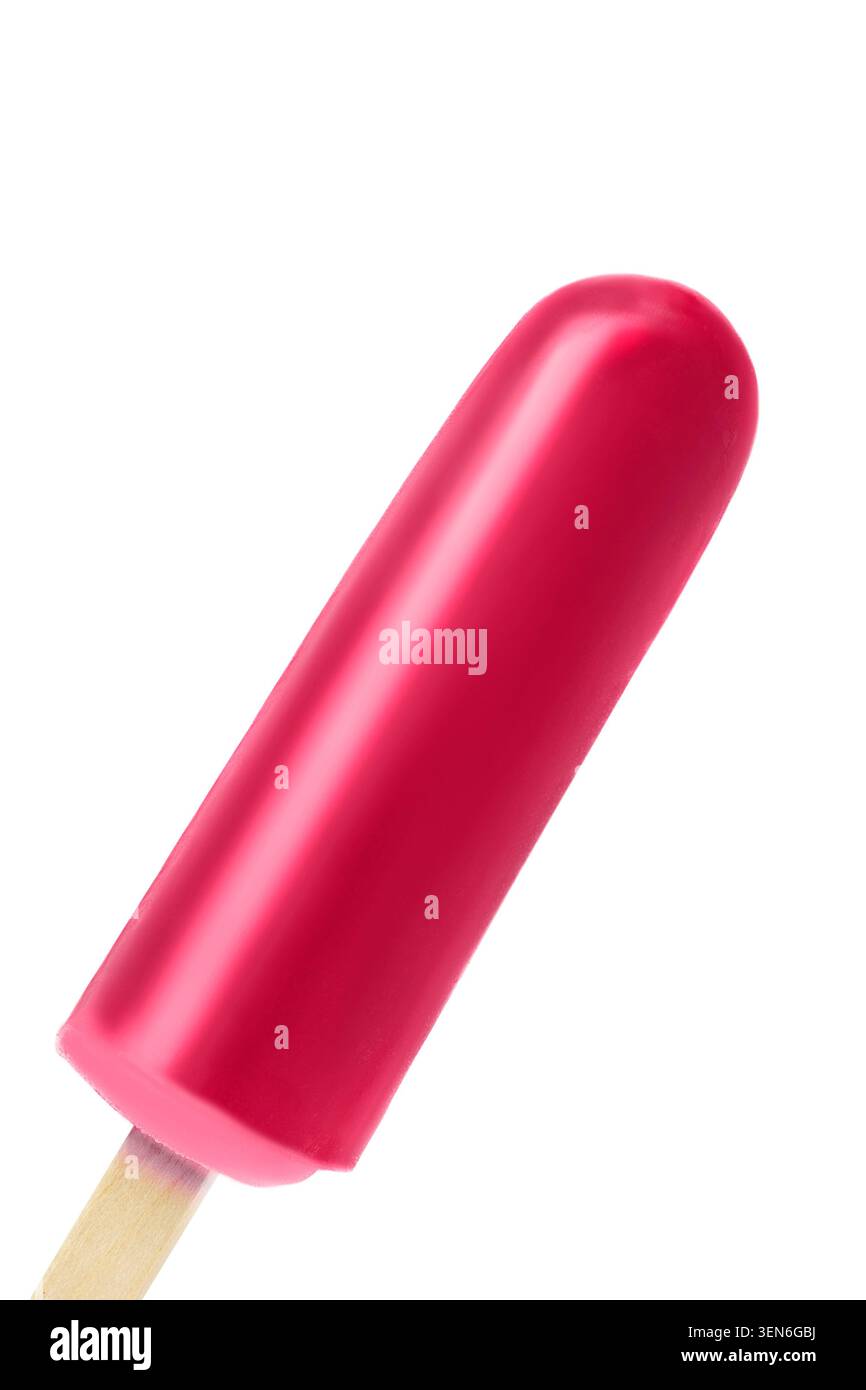 Pink fruit popsicle ice cream cloeup isolated on white background Stock ...