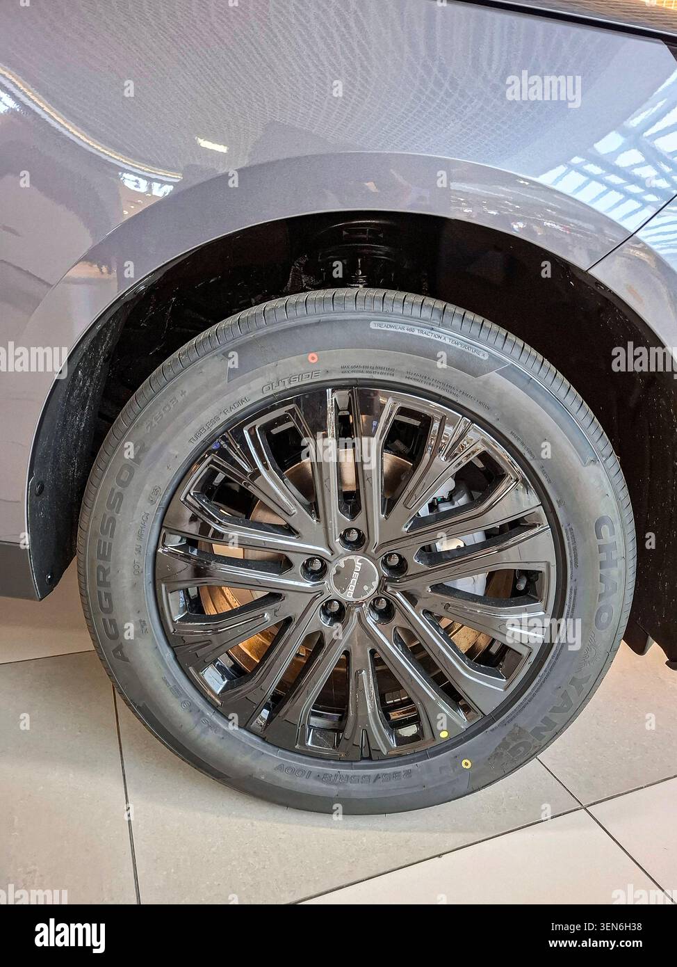 VORONEZH, Russia - April 11, 2026.A multi spoke alloy wheel with a Chao ...
