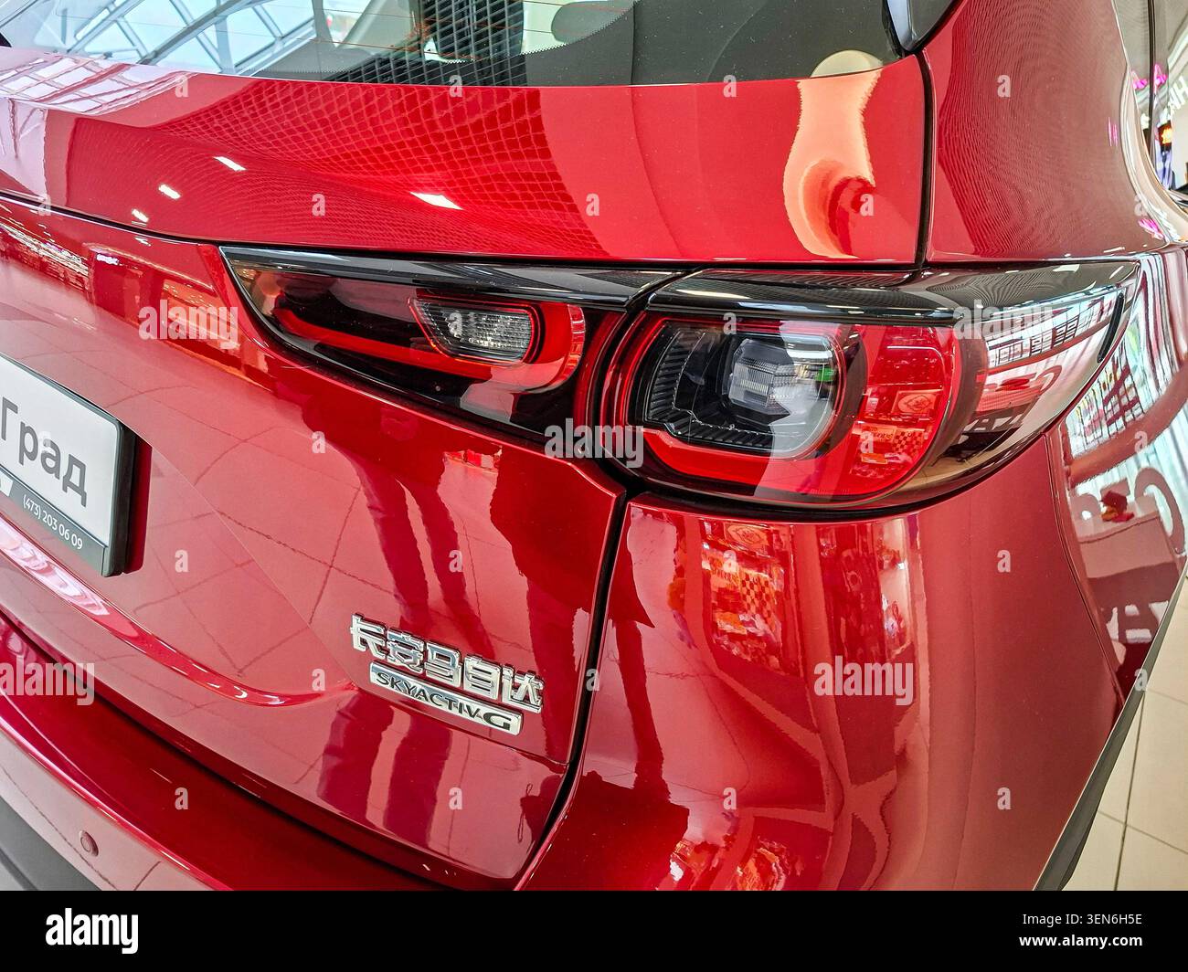 VORONEZH, Russia - April 11, 2026.Rear view of a red Mazda CX at an ...