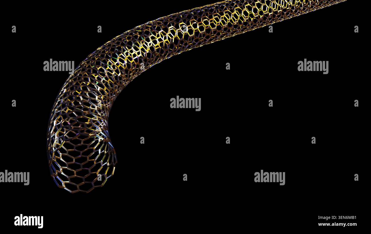 3D illustration of carbon nanotubes or CNTs, multiple cylindrical ...