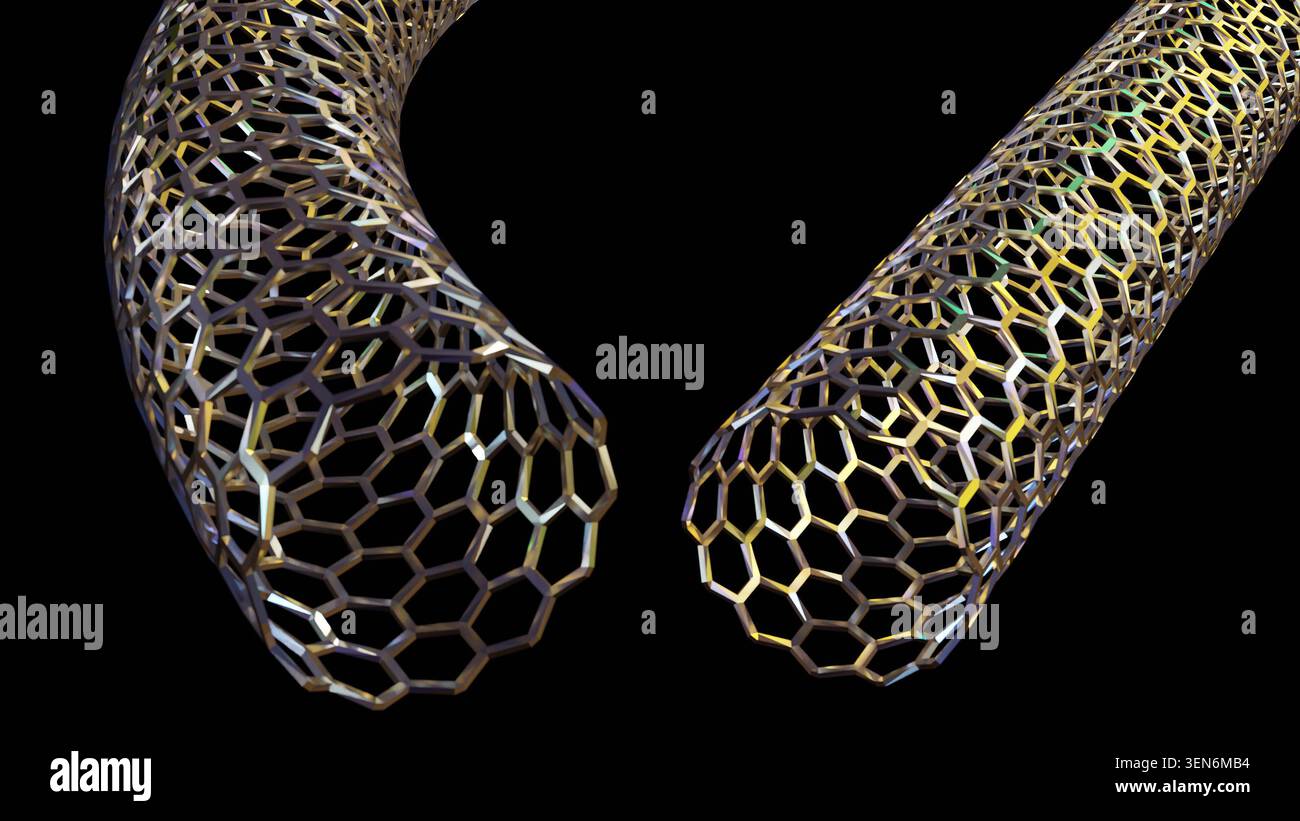 3D illustration of carbon nanotubes or CNTs, multiple cylindrical ...