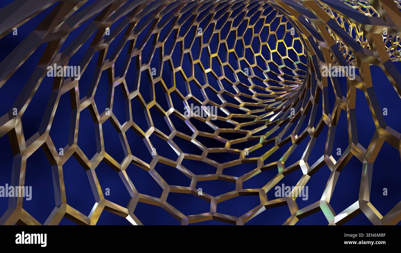 3D illustration of carbon nanotubes or CNTs, multiple cylindrical ...