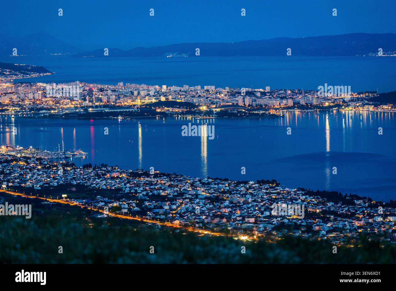 Panoramic view of Croatian coastal city Split viewed from moutain ...