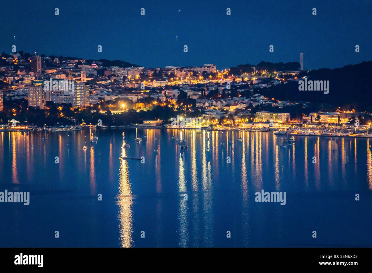 Panoramic view of Croatian coastal city Split viewed from moutain ...