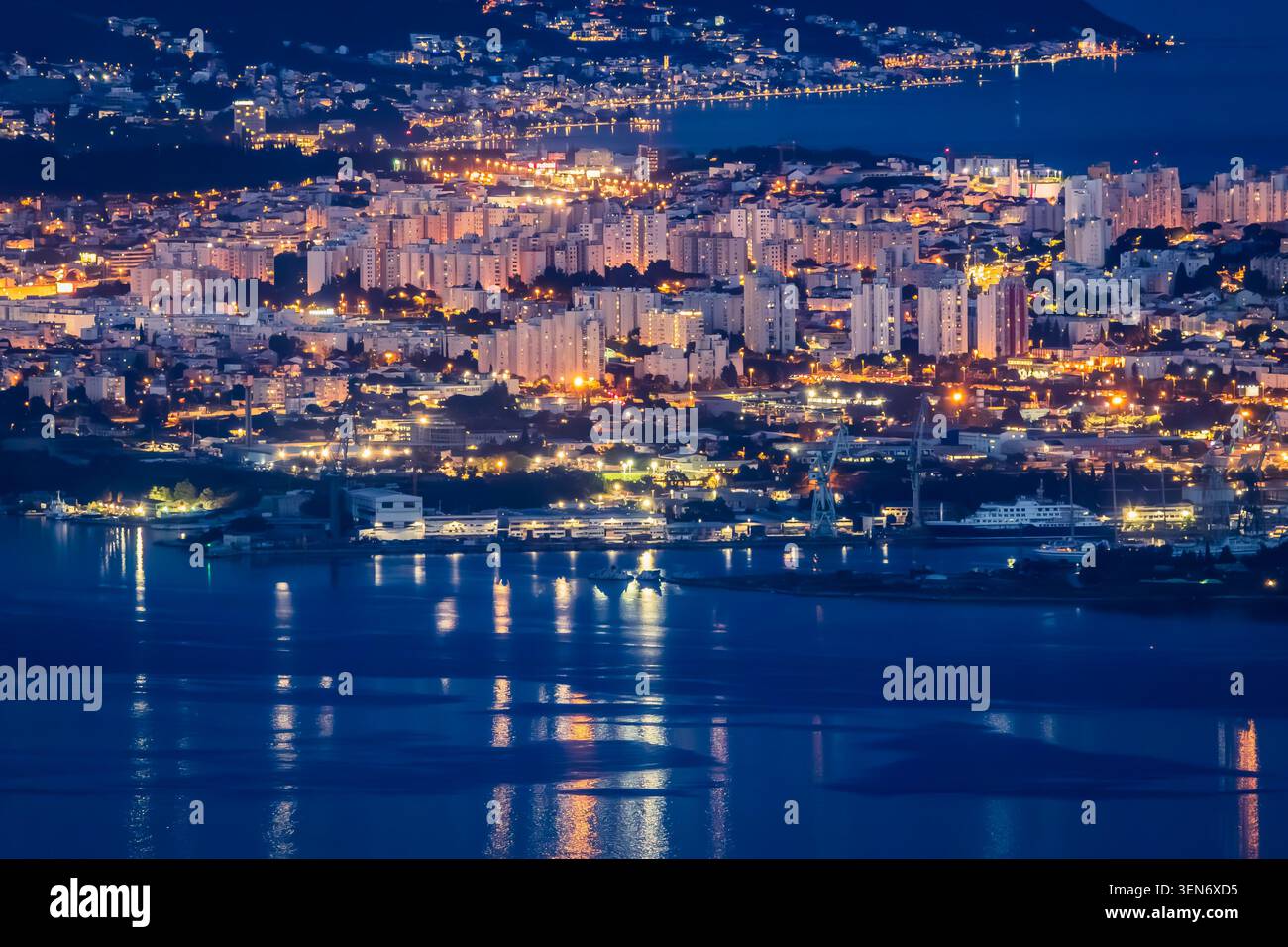 Panoramic view of Croatian coastal city Split viewed from moutain ...