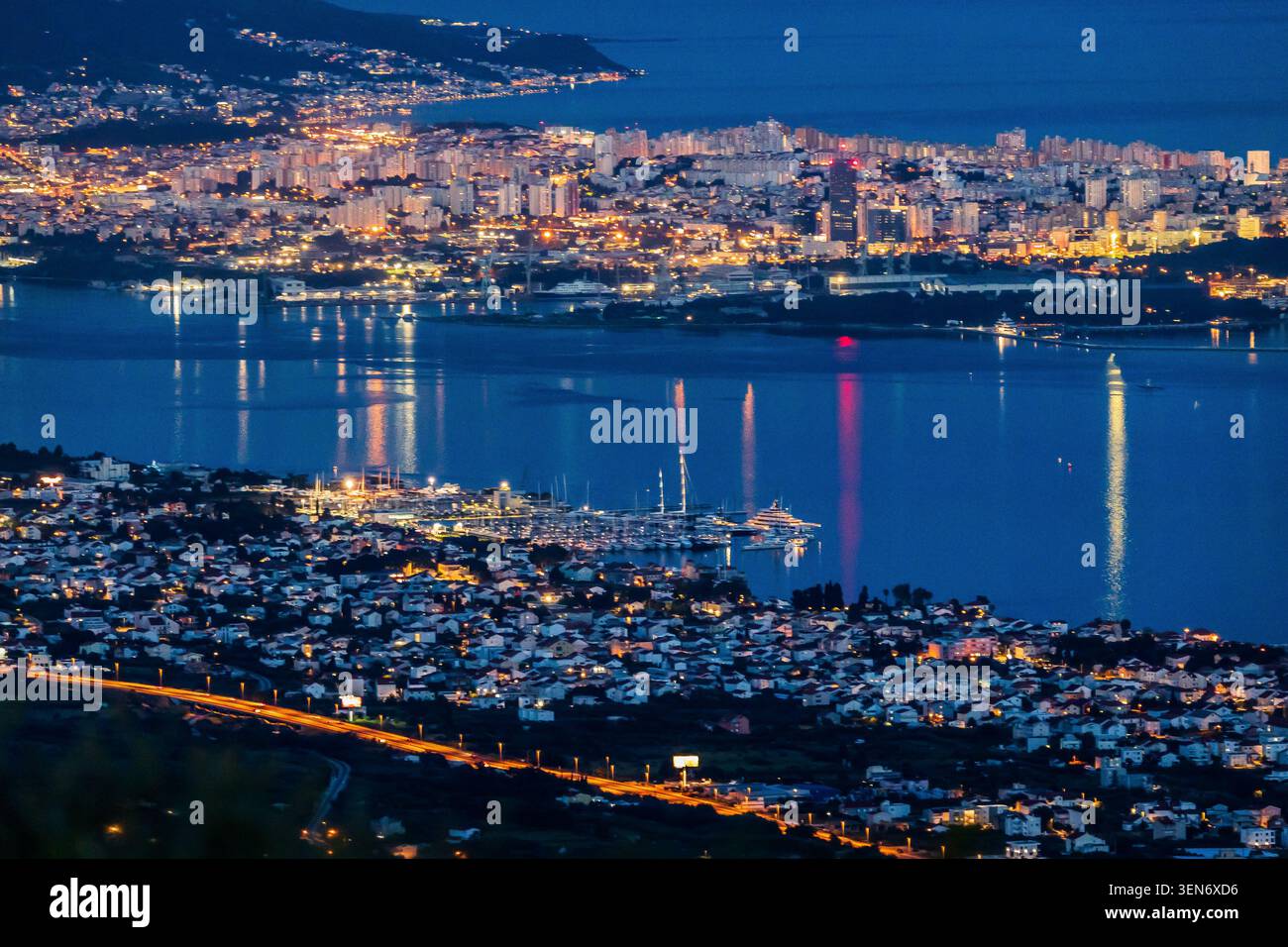 Panoramic view of Croatian coastal city Split viewed from moutain ...