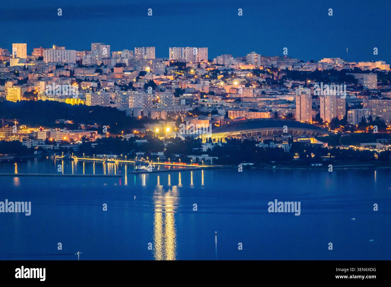 Panoramic view of Croatian coastal city Split viewed from moutain ...